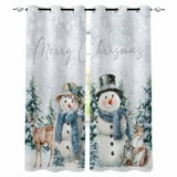 Christmas Snowman Blackout Curtains 45 Inches Long, Grey Snowflake Xmas ...