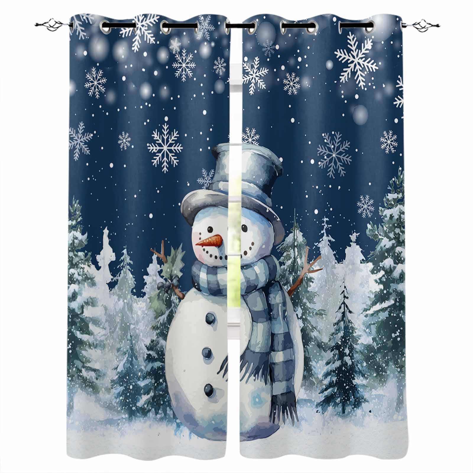 Christmas Snowman Blackout Curtains 54 Inches Long, Xmas Trees Navy ...
