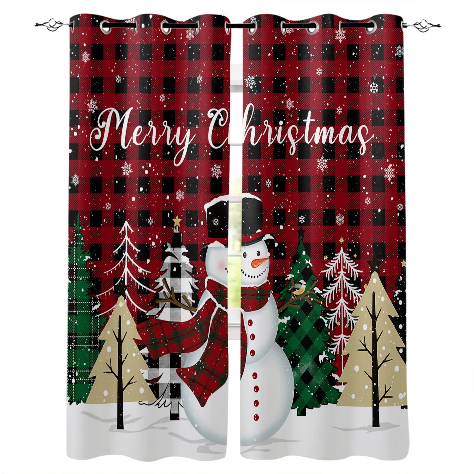 Christmas Snowman Blackout Curtains 63 Inches Long,Thermal Insualted ...