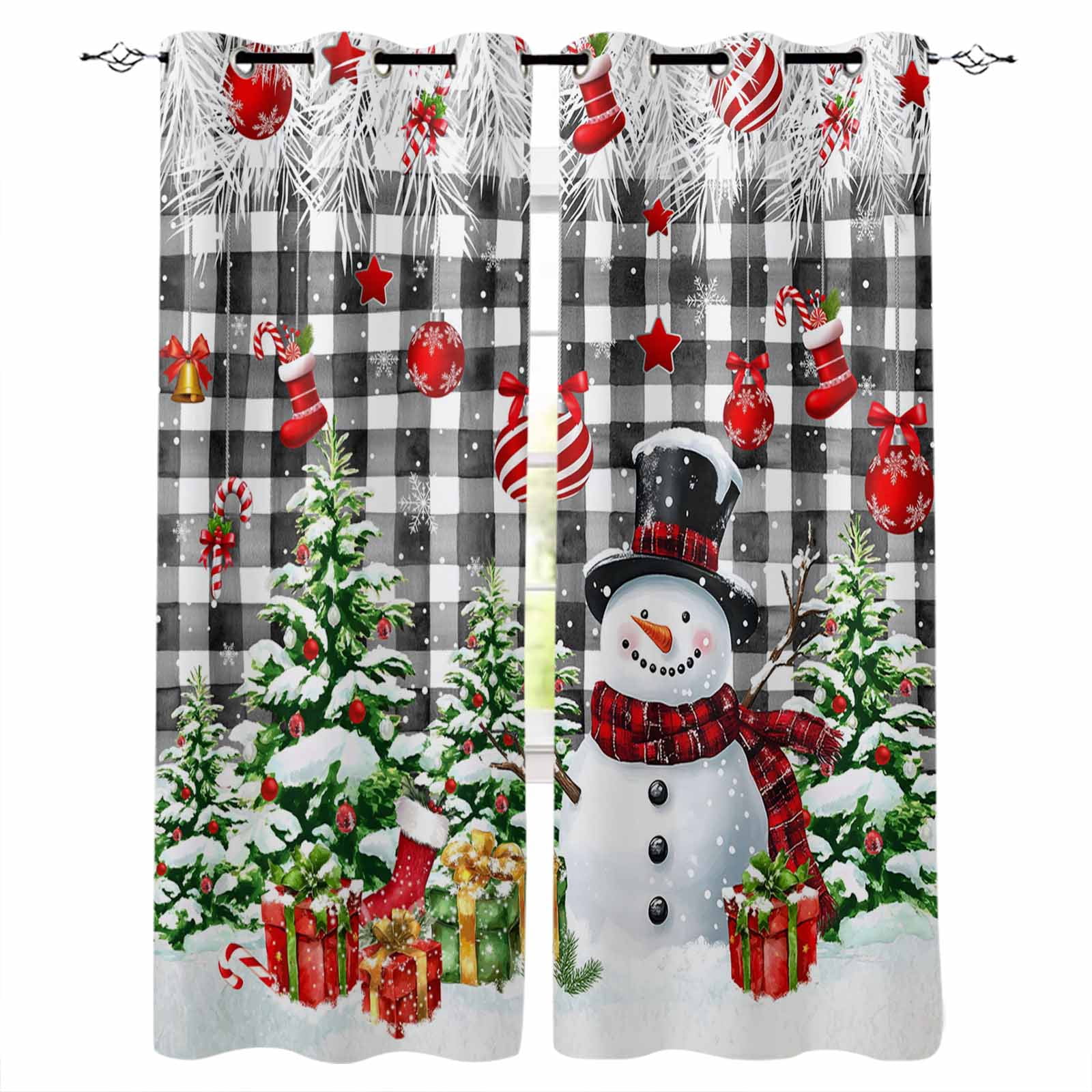 Christmas Snowman Blackout Curtains 72 Inches Long for Bedroom,Xmas ...