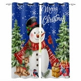 Christmas Snowman Blackout Curtains 84 Inches Long, Blue Xmas Tree Elk ...