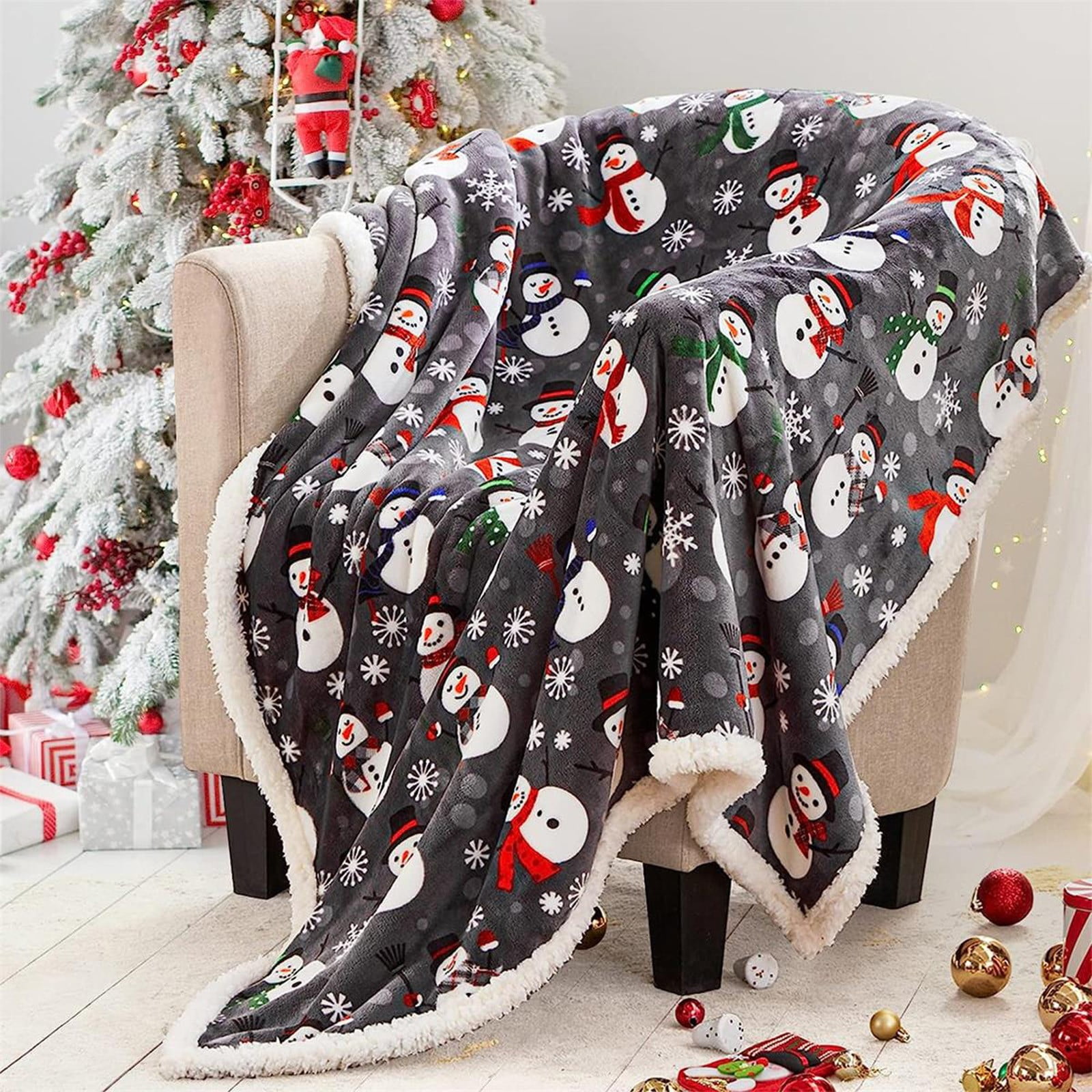Christmas Snowman Blanket, Holiday Sofa Cover, Double Thickened Winter ...