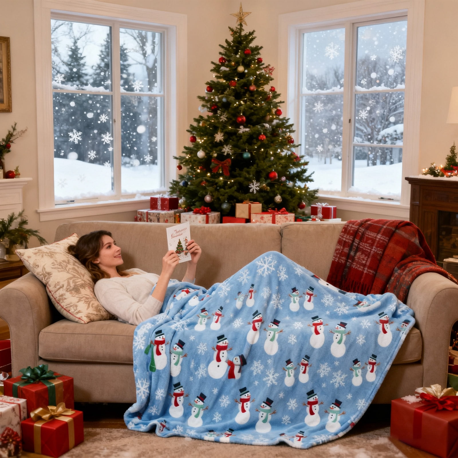 Christmas Snowman Blanket, Soft Lightweight Flannel Playful Snowmen ...