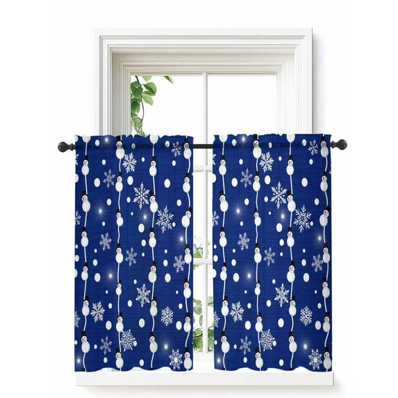 Christmas Snowman Blue Curtains 45 Inch Length, Sheer Curtains for ...