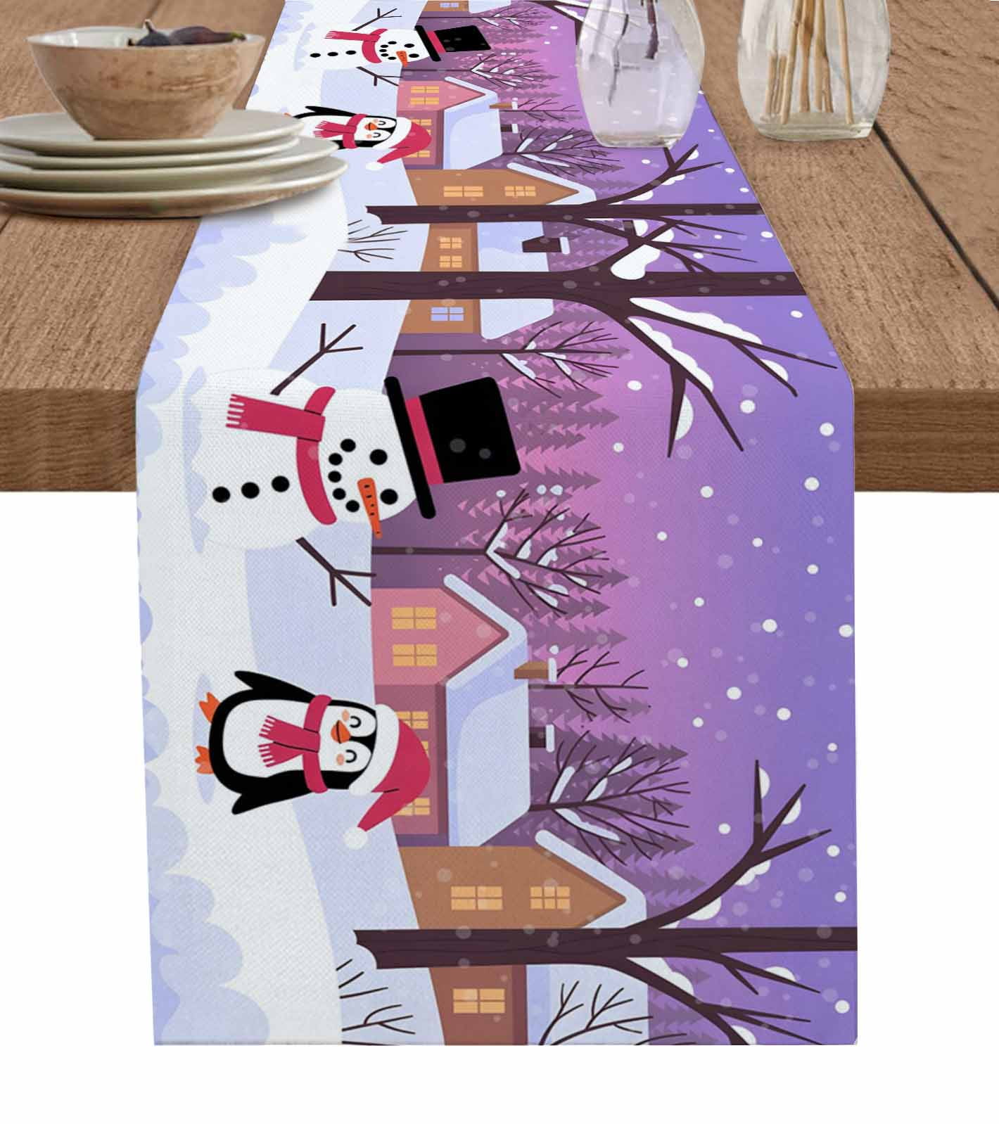 Christmas Snowman Burlap Cotton Table Runner 14x72 Inches Long, Winter ...