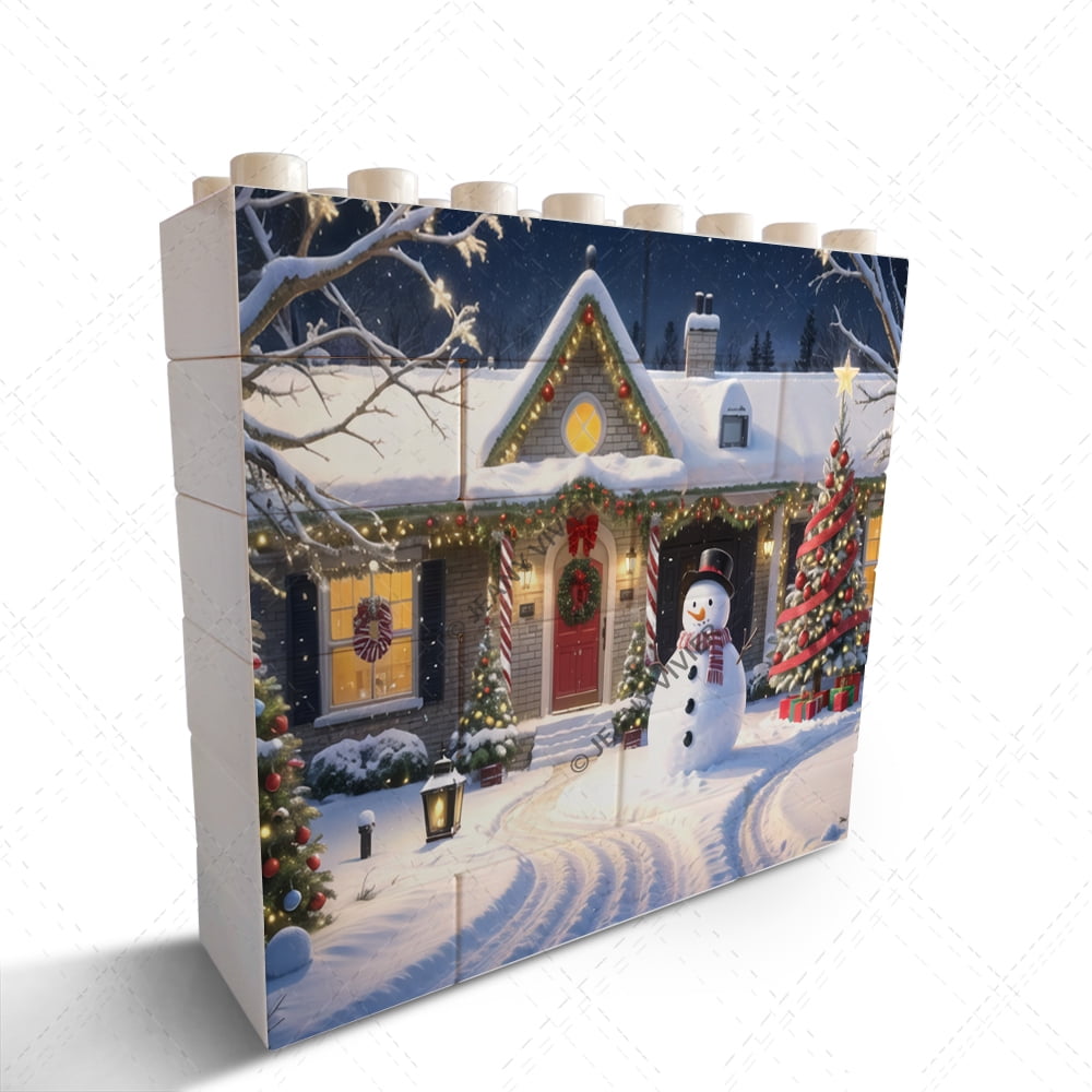 Christmas Snowman and Cabin Picture Farmhouse Square Desk Decor Sign ...