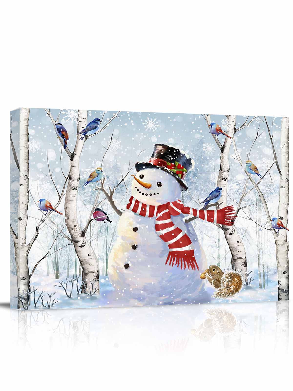 Christmas Snowman Canvas Print Wall Art Winter Forster Squirrels Xmas ...