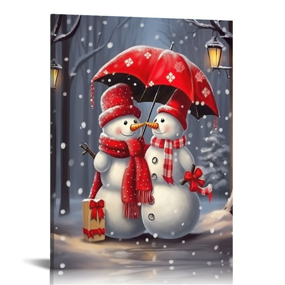 Christmas Snowman Canvas Wall Art Winter Scene Pictures Winter Snowman ...
