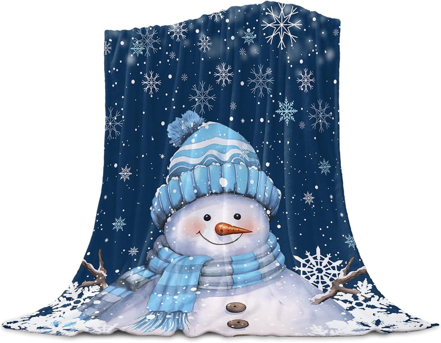 Christmas Snowman with Cap Blanket Super Soft Flannel Fleece White ...