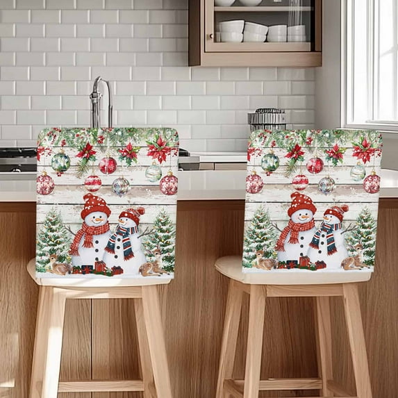 Christmas Snowman Chair Covers Set of 8 Elk Xmas Tree Wood Grain Chair ...