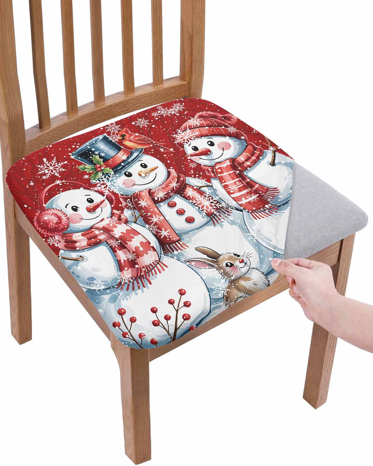 Christmas Snowman Chair Seat Covers for Dining Room Stretch Chair Seat ...