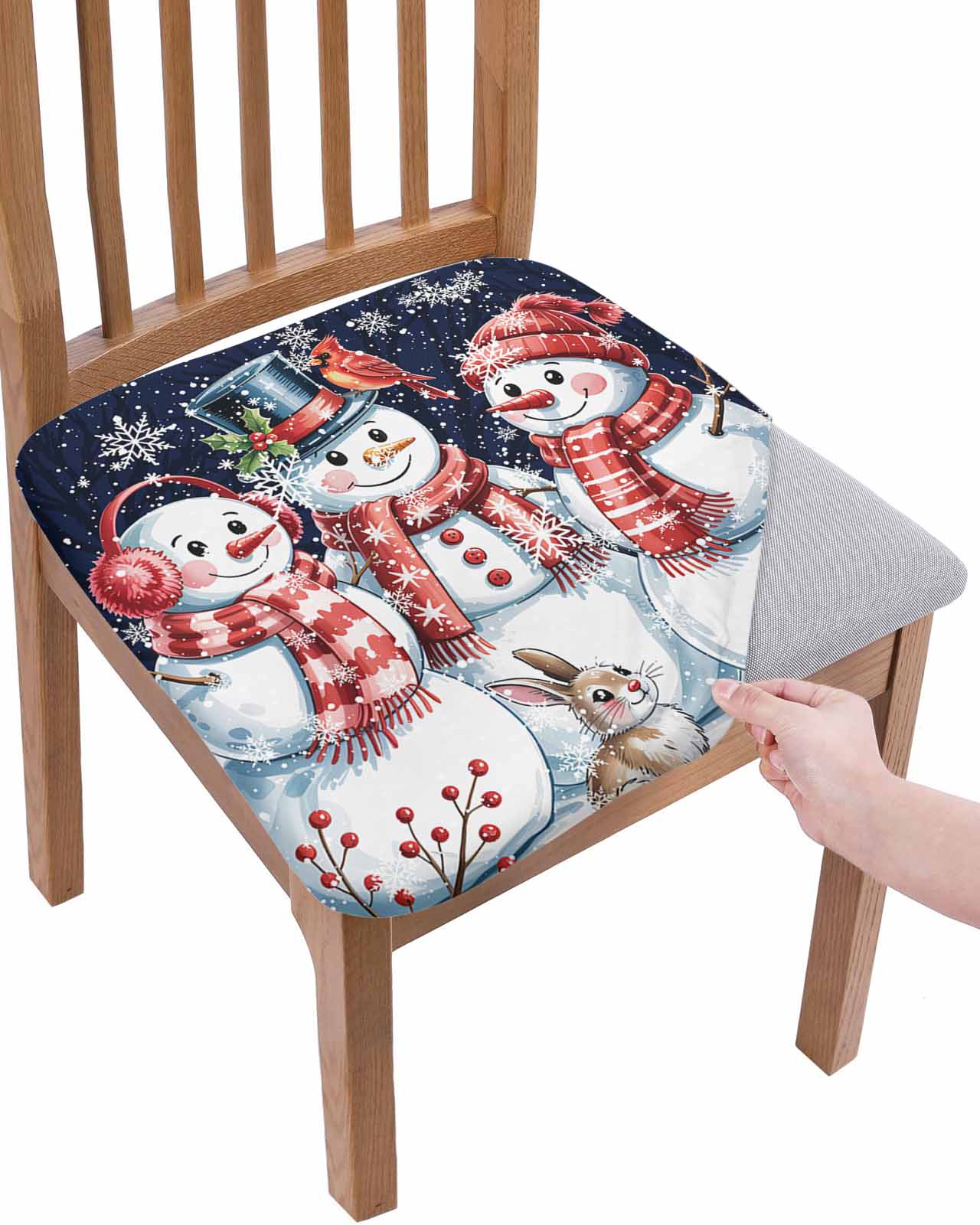 Christmas Snowman Chair Seat Covers for Dining Room Stretch Chair Seat ...
