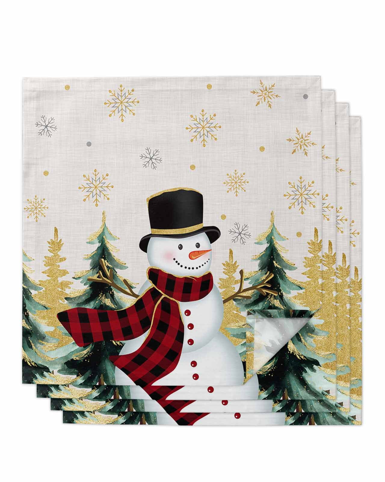 Christmas Snowman Cloth Napkins Set of 4 Reusable Dinner Napkins, Green ...