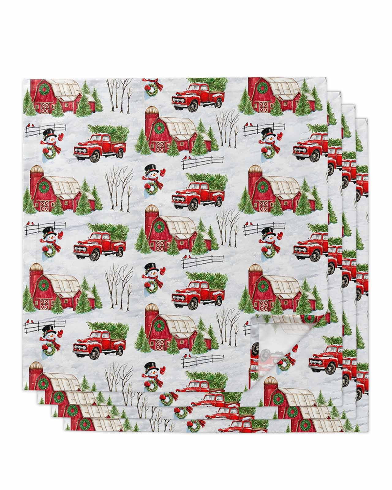 Christmas Snowman Cloth Napkins Set of 4 Reusable Dinner Napkins, Xmas ...
