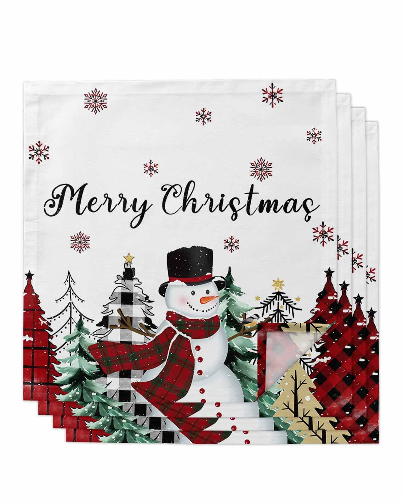 Christmas Snowman Cloth Napkins Set of 4 Reusable Dinner Napkins, Xmas ...
