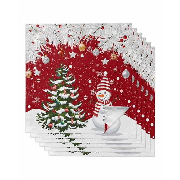 Christmas Snowman Cloth Napkins Set of 6 Reusable Dinner Napkins, Red ...