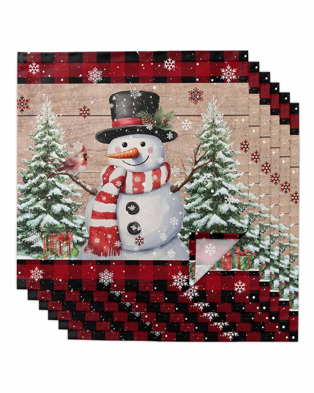 Christmas Snowman Cloth Napkins Set of 6 Reusable Dinner Napkins, Xmas ...