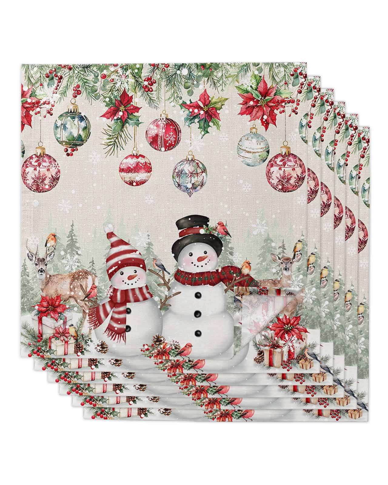 Christmas Snowman Cloth Napkins Set of 6, Washable Reusable Dinner ...