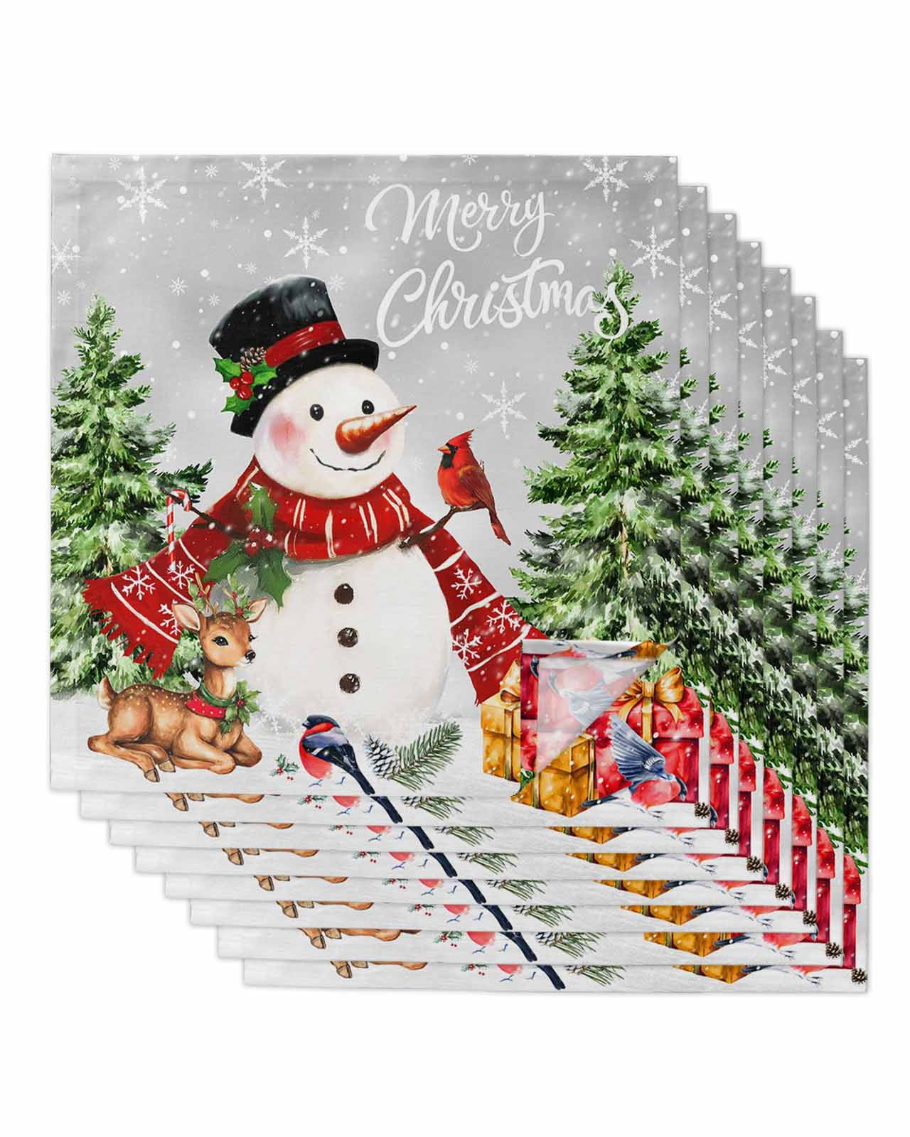 Christmas Snowman Cloth Napkins Set of 8 Reusable Dinner Napkins, Grey ...