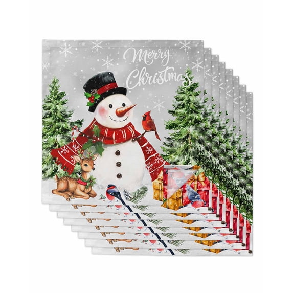 Christmas Snowman Cloth Napkins Set of 8 Reusable Dinner Napkins, Grey ...