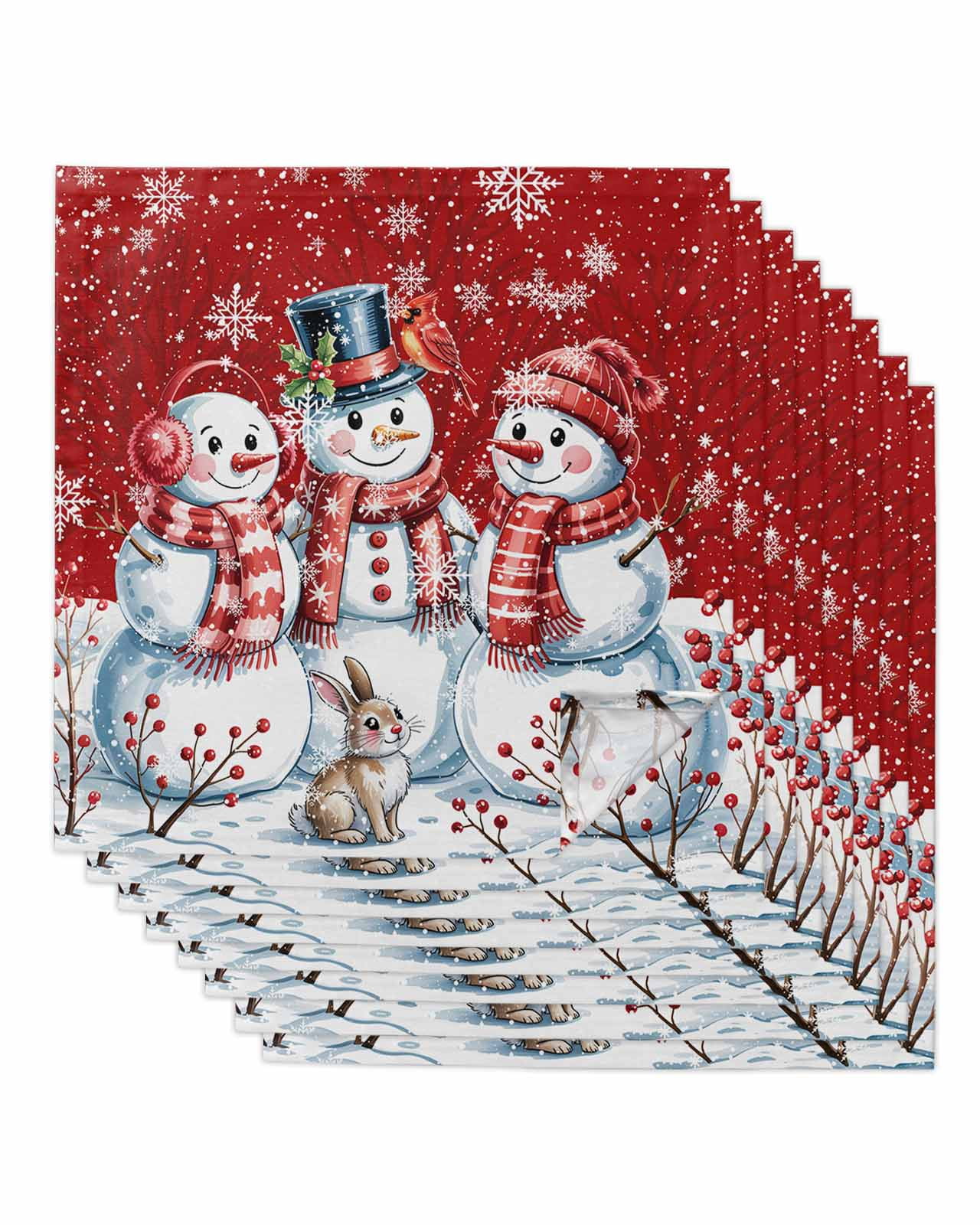 Christmas Snowman Cloth Napkins Set of 8 Reusable Dinner Napkins ...