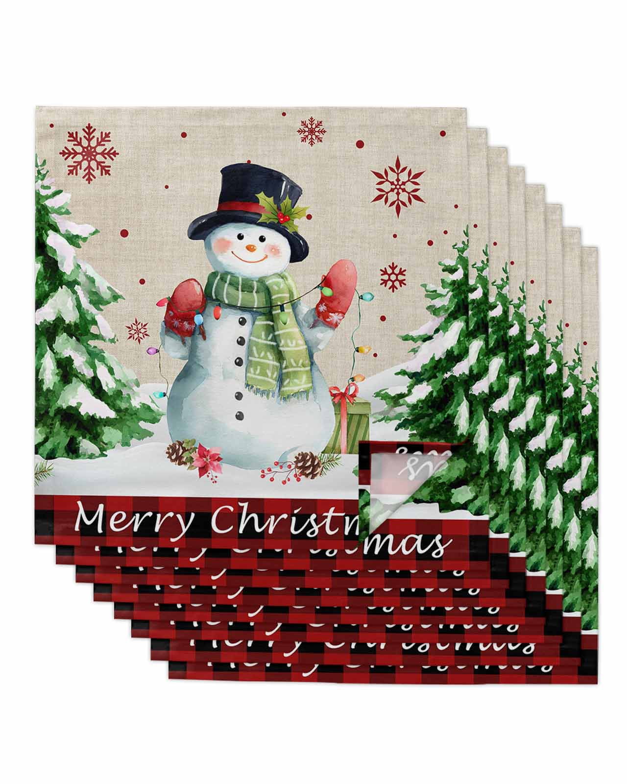 Christmas Snowman Cloth Napkins Set of 8 Reusable Dinner Napkins, Xmas ...