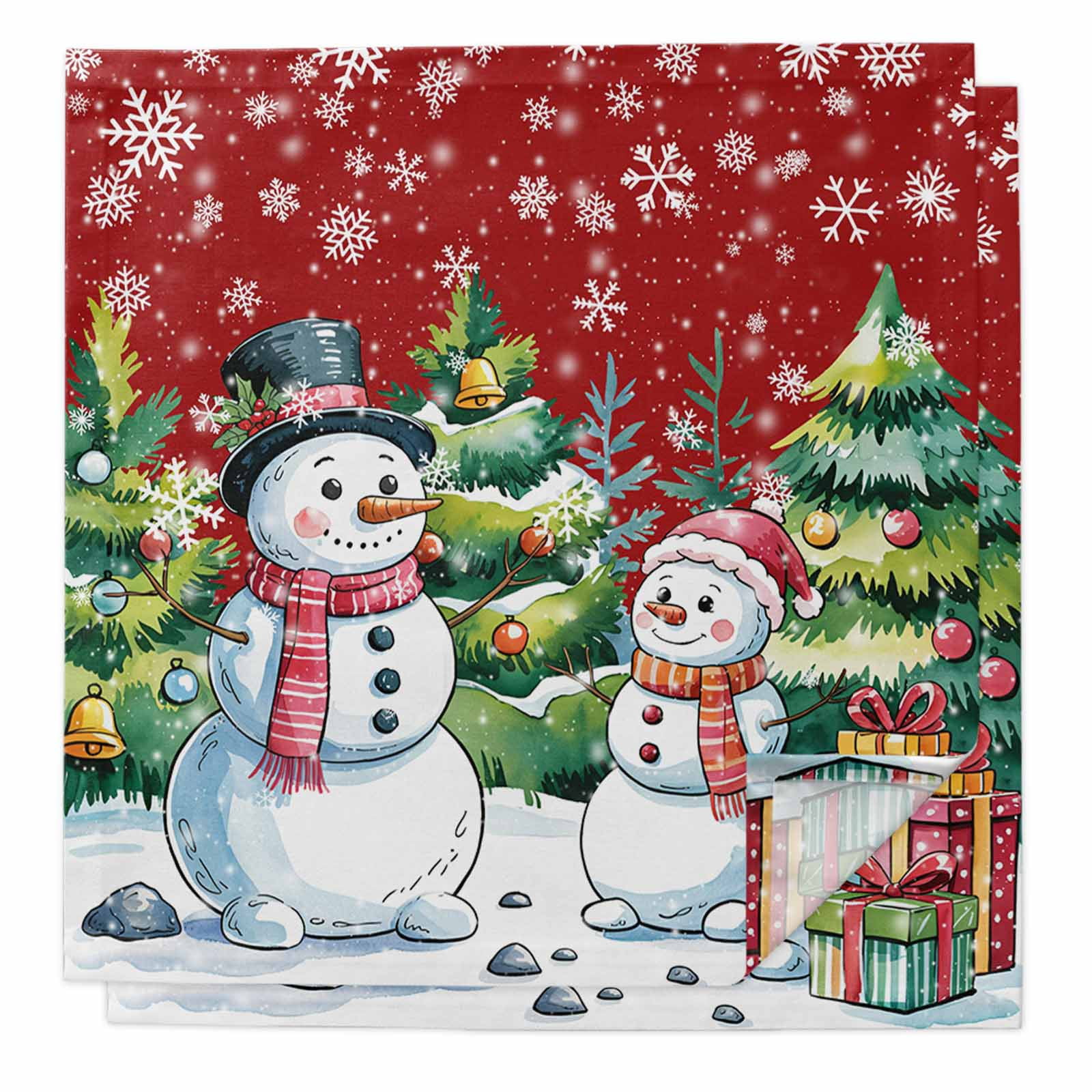 Christmas Snowman Cloth Napkins Washable Set of 2, Winter Snowflakes ...