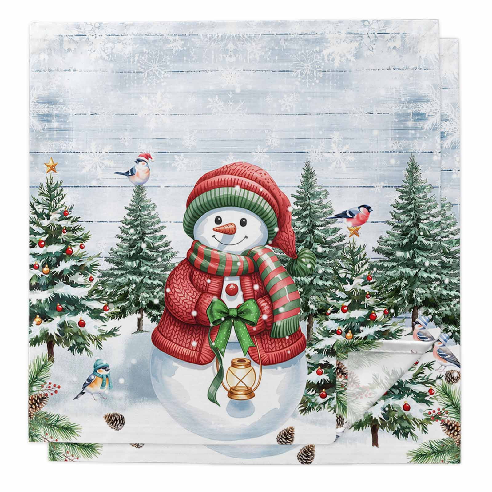 Christmas Snowman Cloth Napkins Washable Set of 2, Xmas Tree Snowflake ...