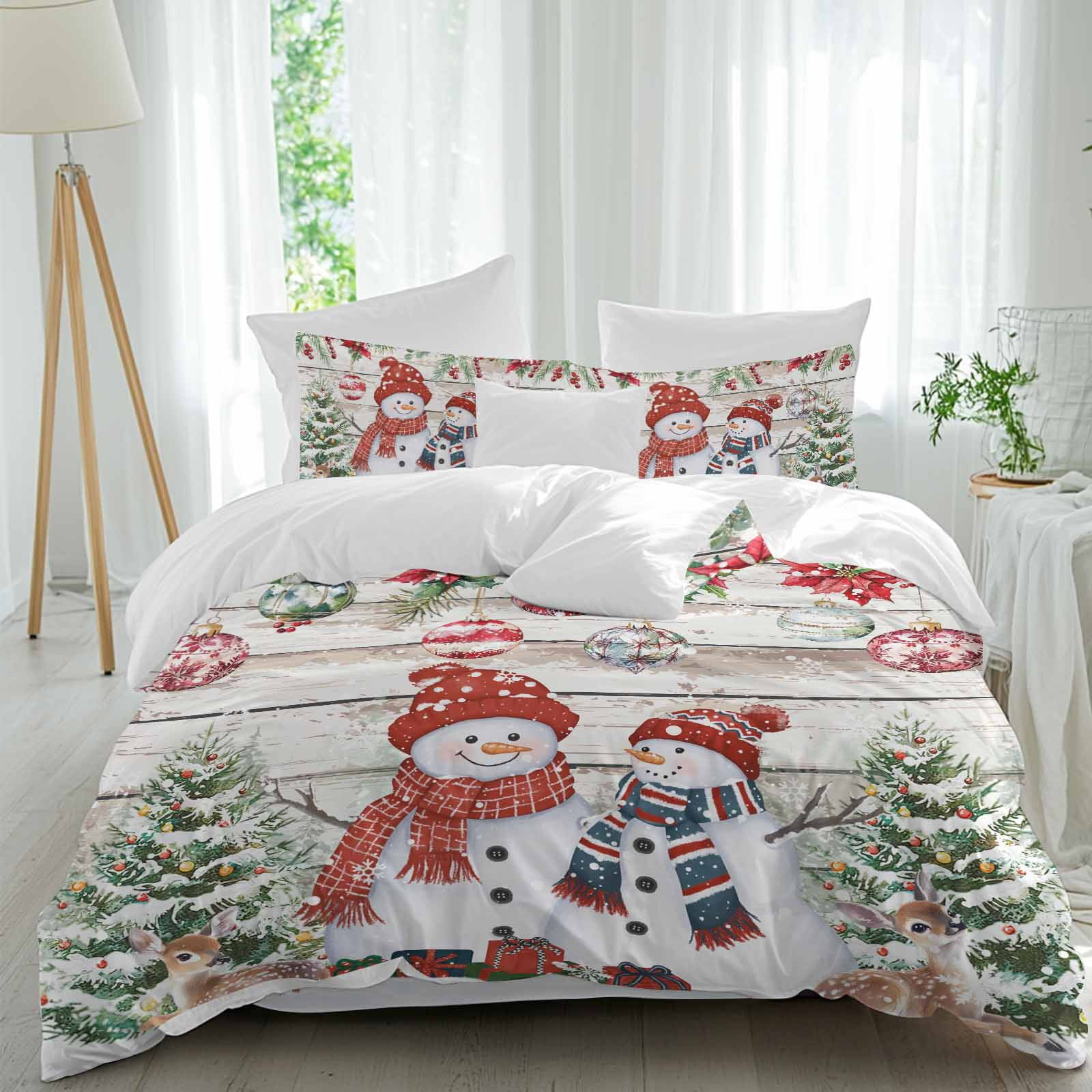 Christmas Snowman Comforter Set California King Size, Elk Xmas Tree ...