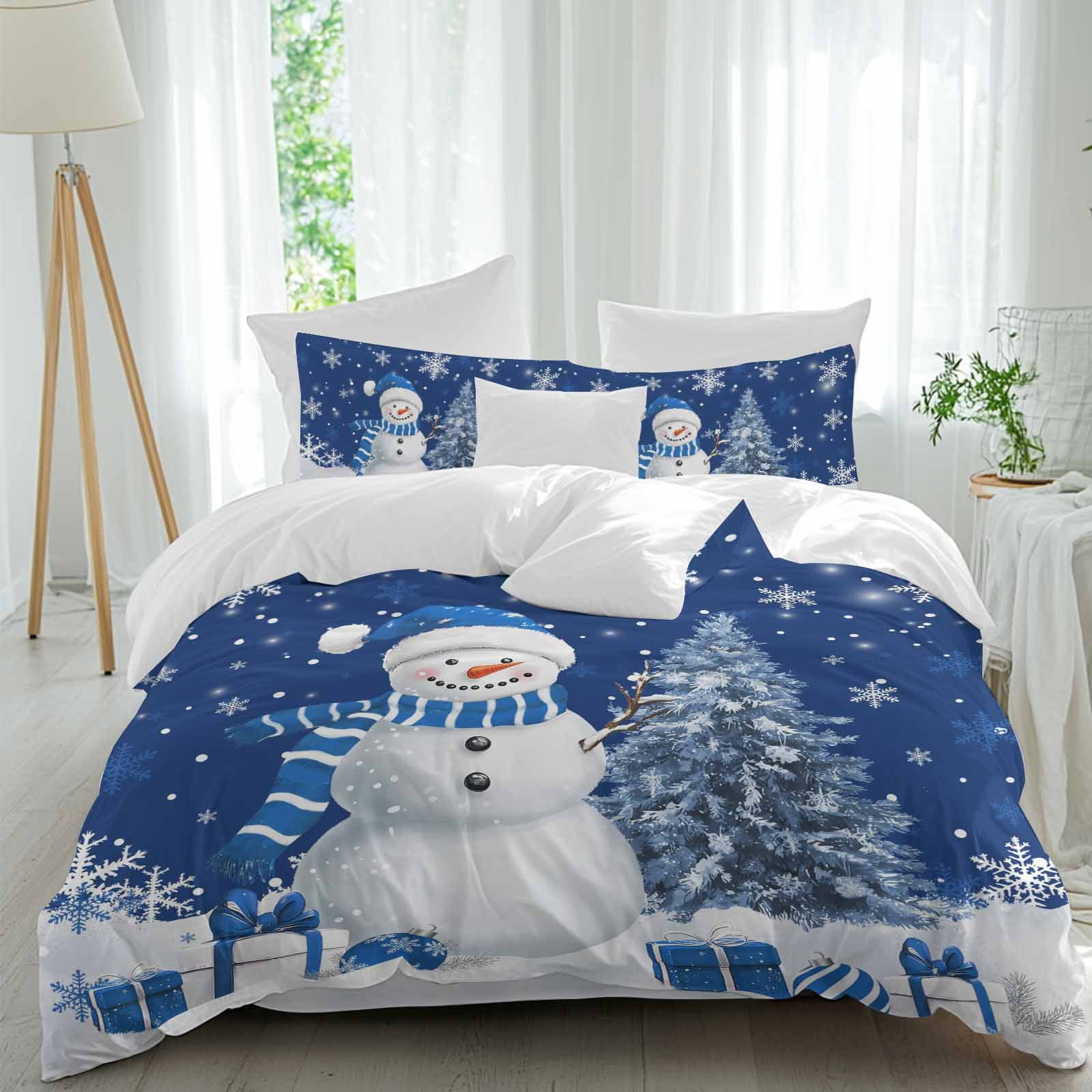 Christmas Snowman Comforter Set California King Size, Snowman Xmas Tree ...