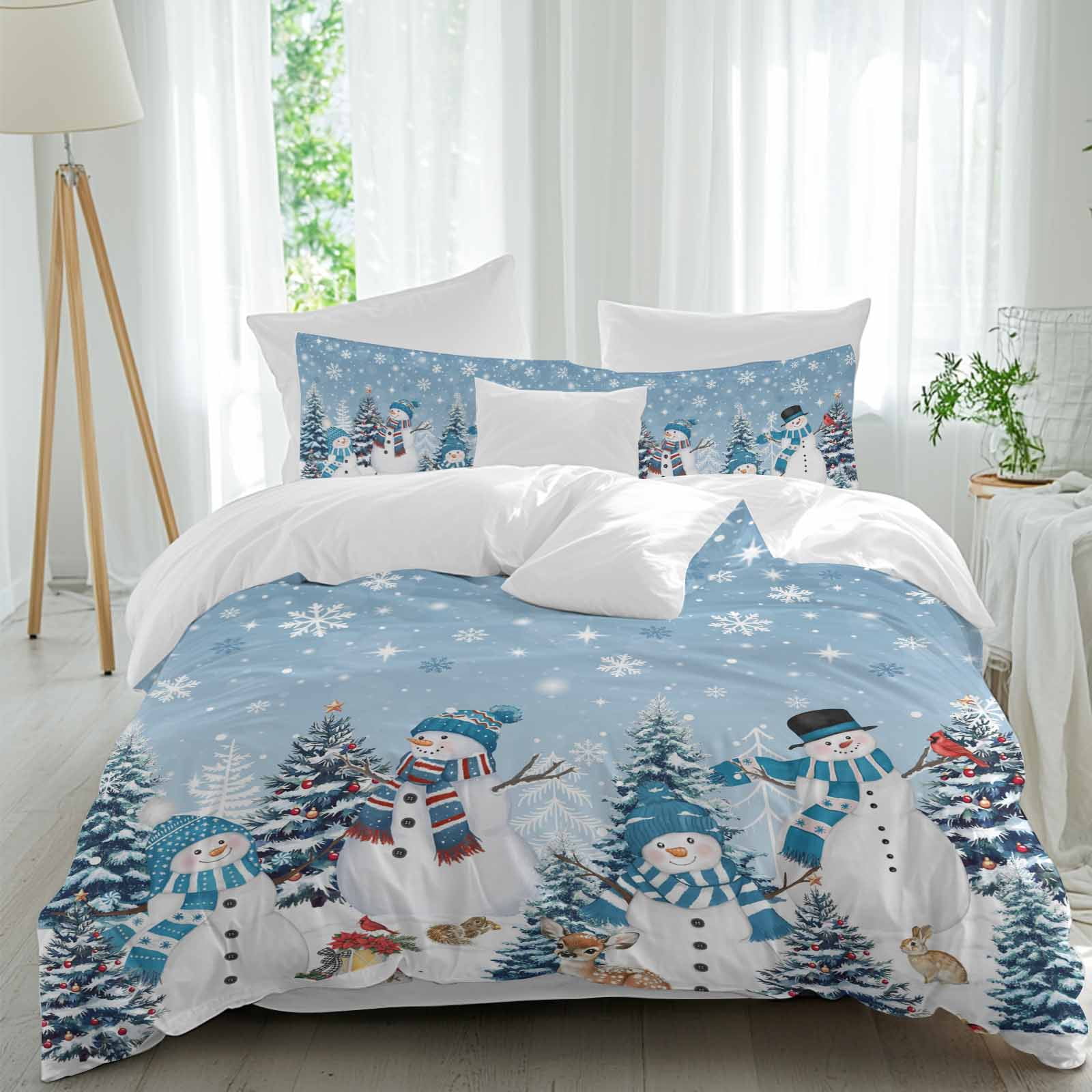Christmas Snowman Comforter Set Full Size, Cute Snowman Xmas Trees ...