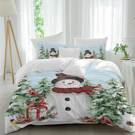 Christmas Snowman Comforter Set Full Size, Winter Christmas Tree ...