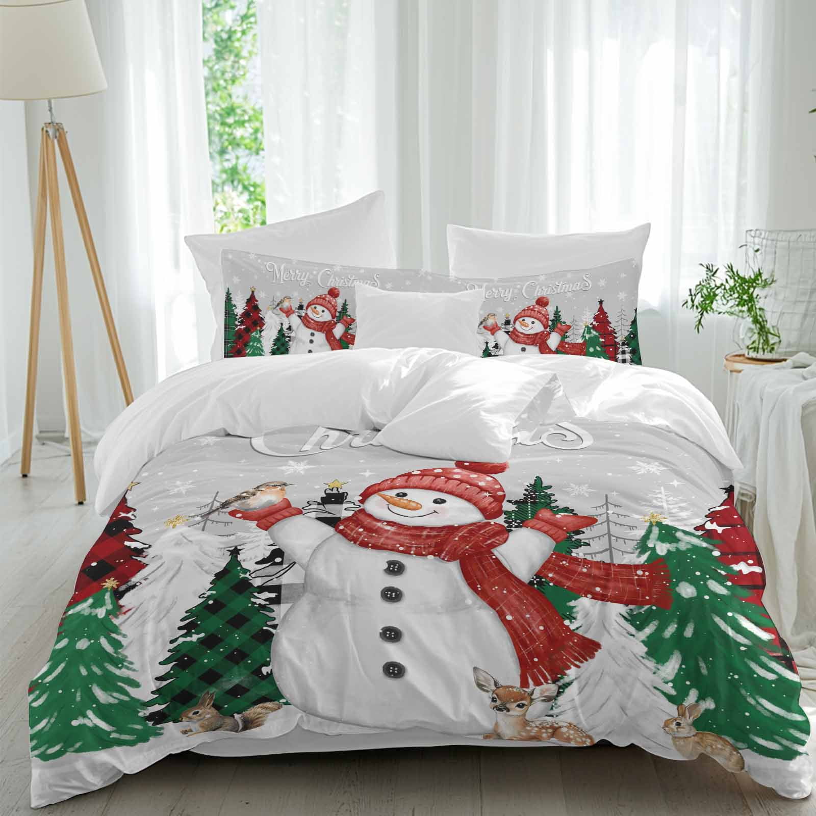 Christmas Snowman Comforter Set Full Size, Xmas Snowflake Tree Grey ...
