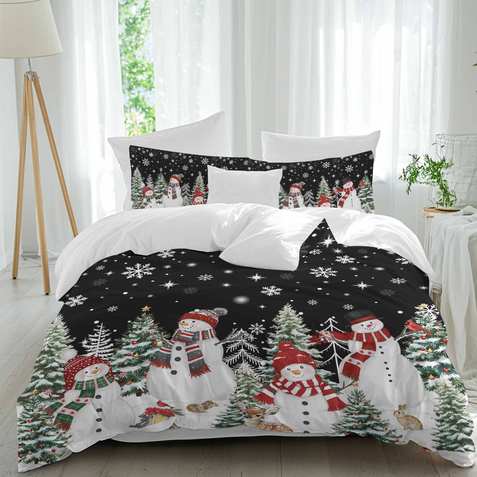 Christmas Snowman Comforter Set Queen Size, Red Snowman Xmas Trees ...