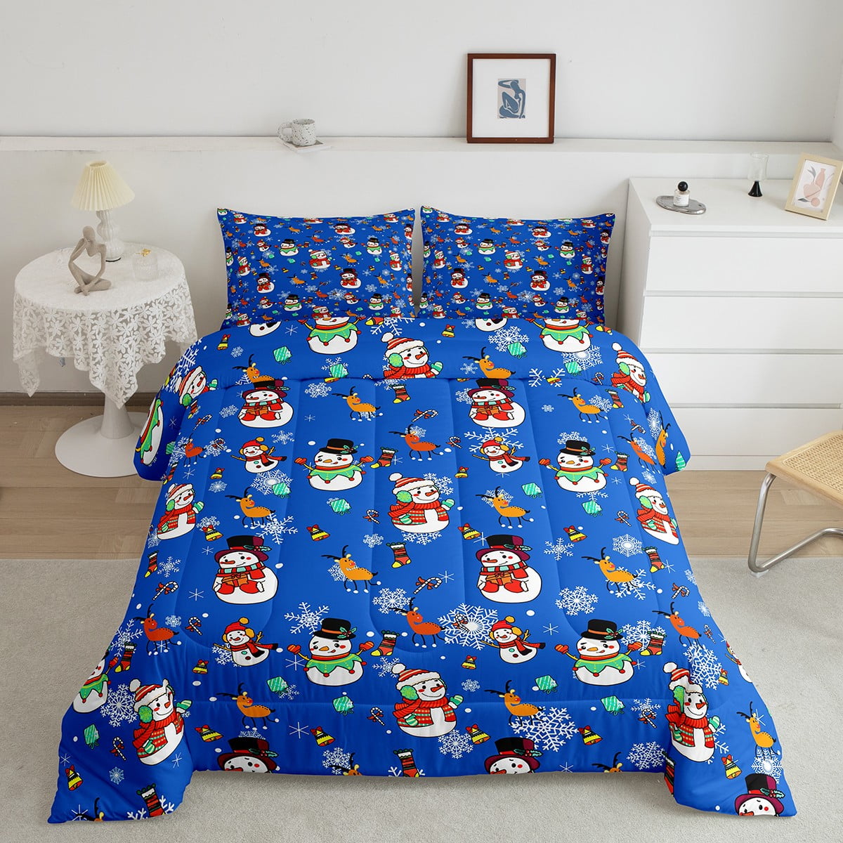 Christmas Snowman Comforter Set Twin Size , Xmas Snowflakes Quilt ...
