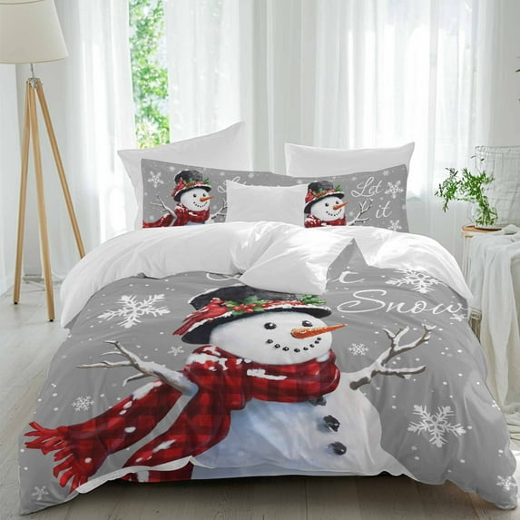 Christmas Snowman Comforter Set Twin Size, Snowflake Berry Winter Grey ...
