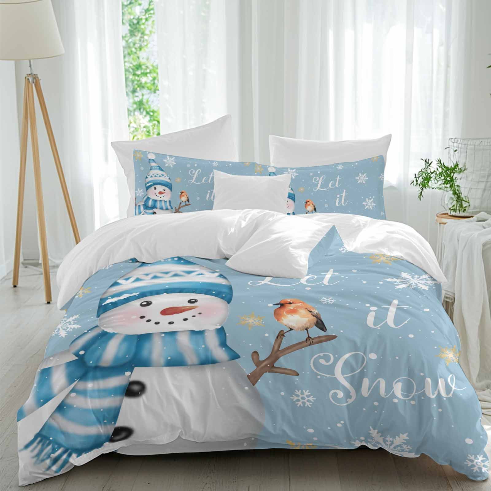 Christmas Snowman Comforter Set Twin Size, White Gold Snowflake Branch ...
