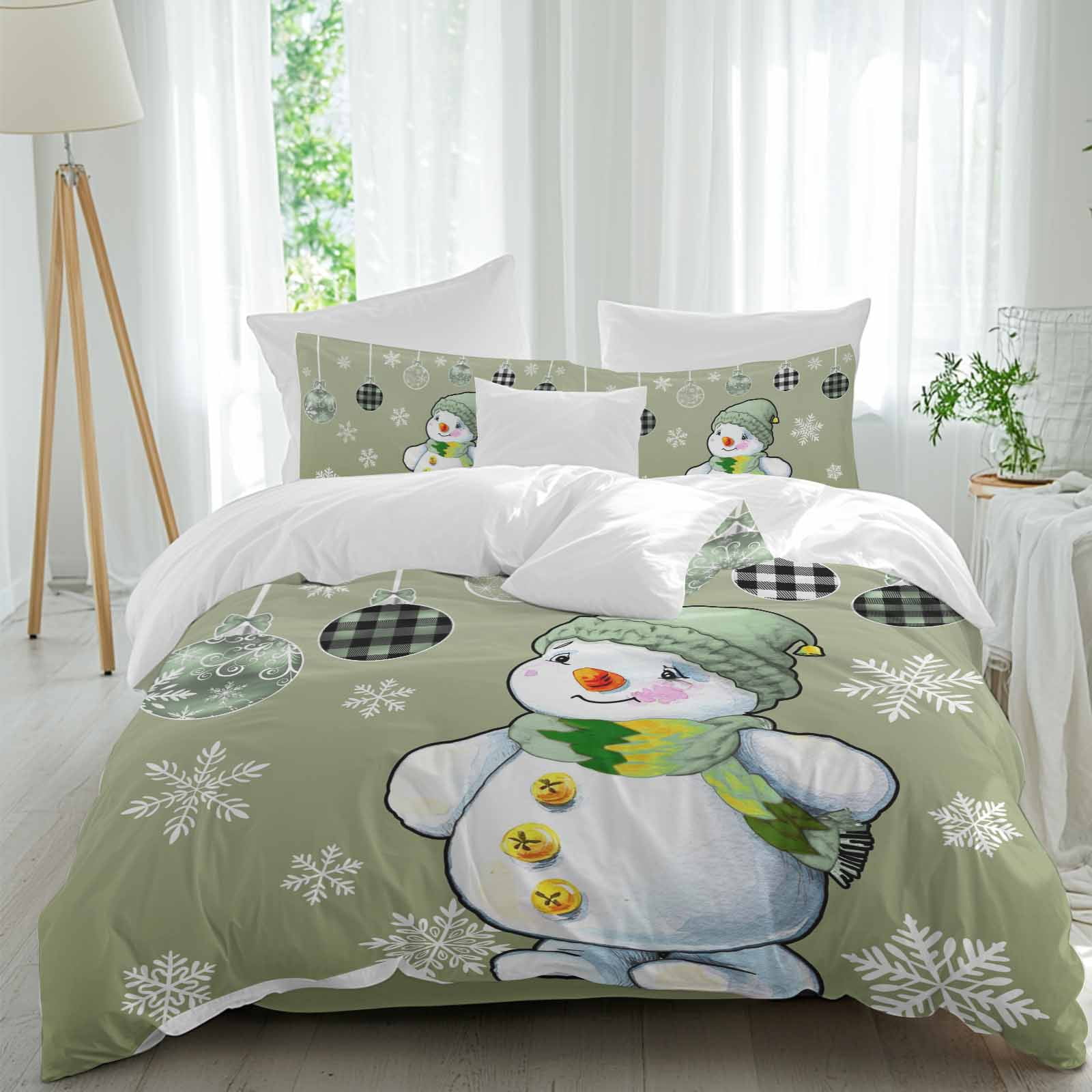 Christmas Snowman Comforter Set Twin Size, Winter Ball Snowflake Green ...