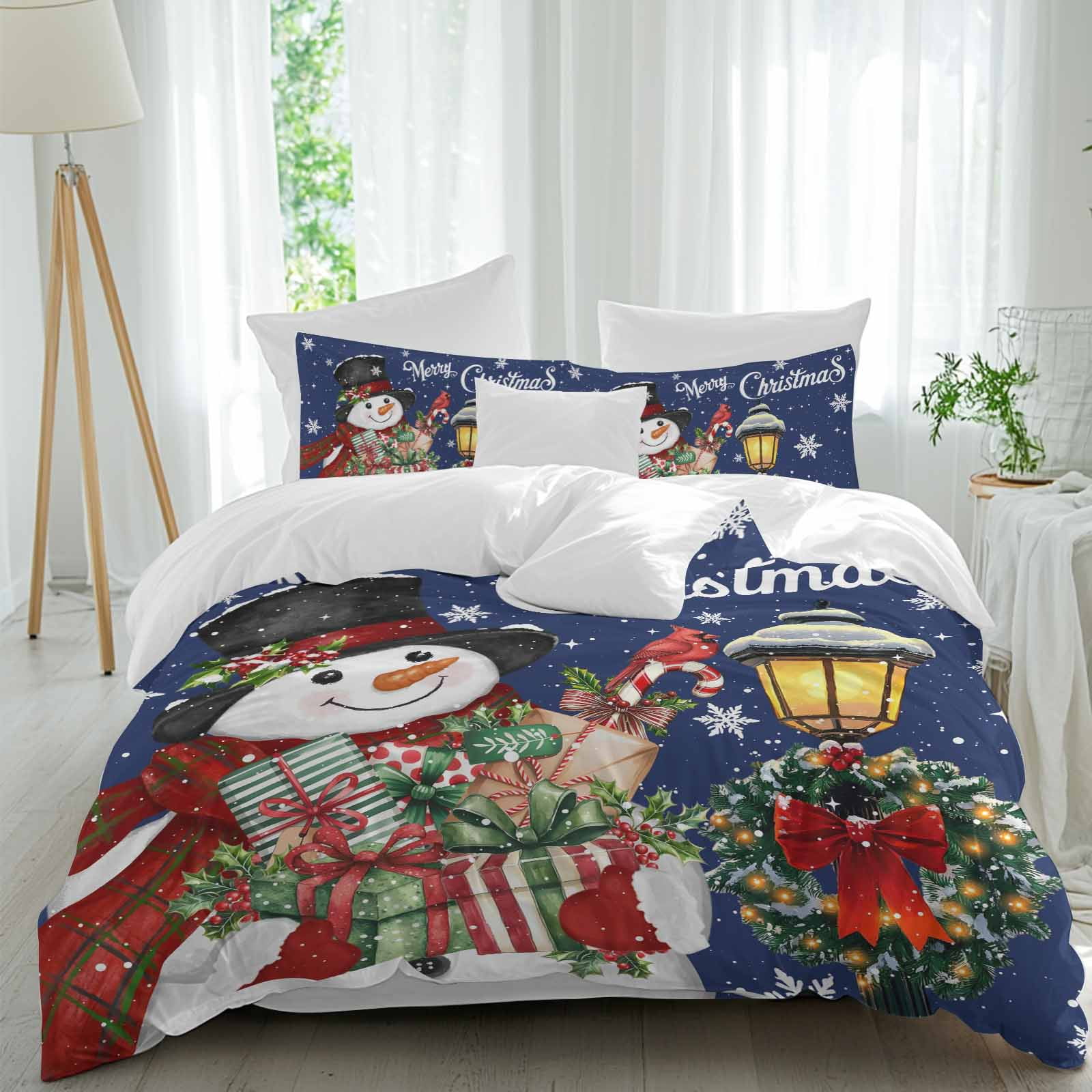 Christmas Snowman Comforter Set Twin Size, Xmas Box Winter Wreaths ...