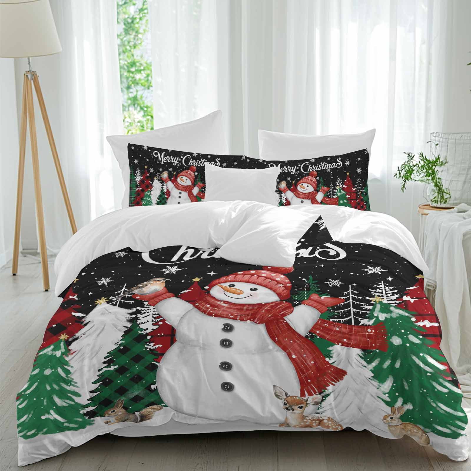 Christmas Snowman Comforter Set Twin Size, Xmas Snowflake Tree Black ...