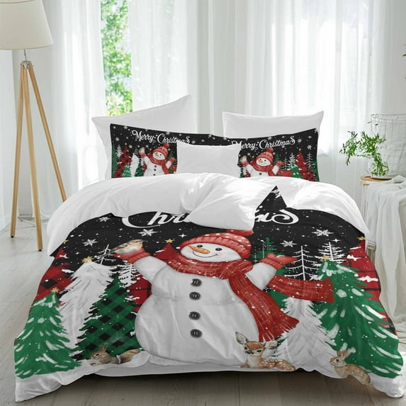 Christmas Snowman Comforter Set Twin Size, Xmas Snowflake Tree Black ...