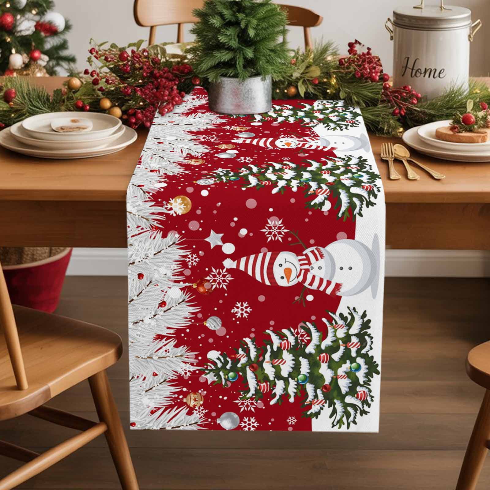 Christmas Snowman Cotton Linen Small Table Runner 13 x 48 inch Red Xmas ...