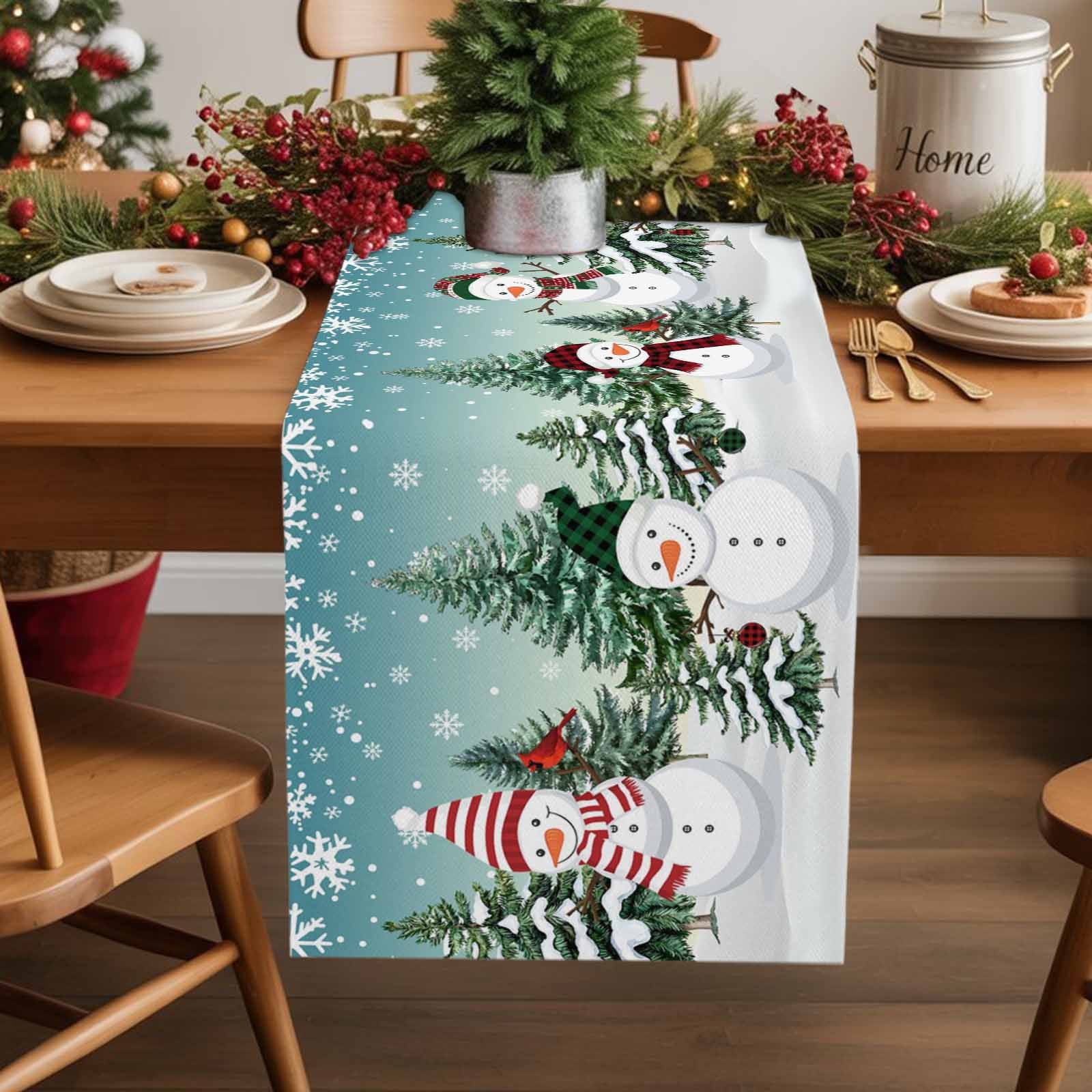 Christmas Snowman Cotton Linen Table Runner 13 x 72 inch Xmas Snowflake ...