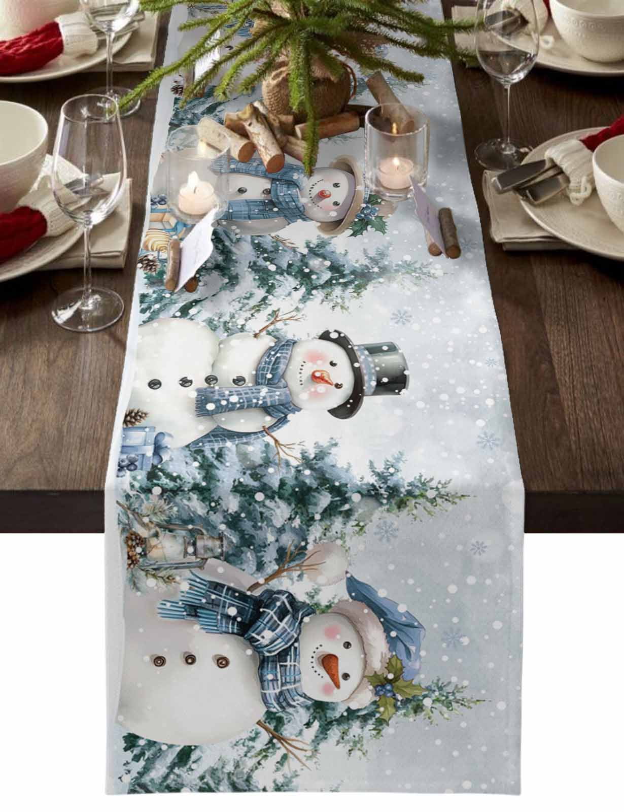 Christmas Snowman Cotton Linen Table Runner for Dining Kitchen ...