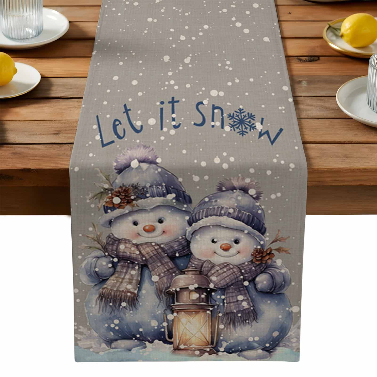 Christmas Snowman Cotton Linen Table Runner for Dining Kitchen, Winter ...