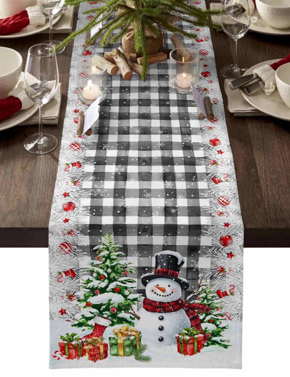 Christmas Snowman Cotton Linen Table Runner for Dining Kitchen, Xmas ...