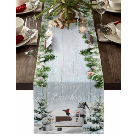 Christmas Snowman Cotton Linen Table Runner for Dining Kitchen, Xmas ...