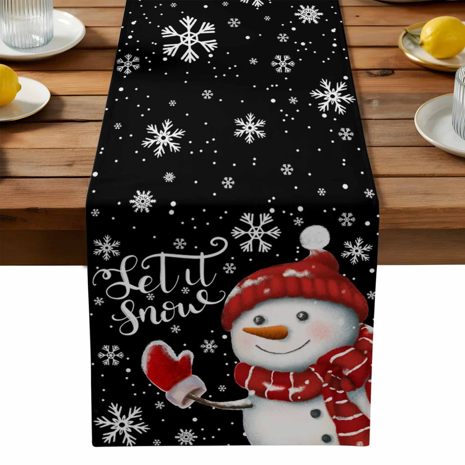Christmas Snowman Cotton Linen Table Runner for Dining Kitchen, Xmas ...