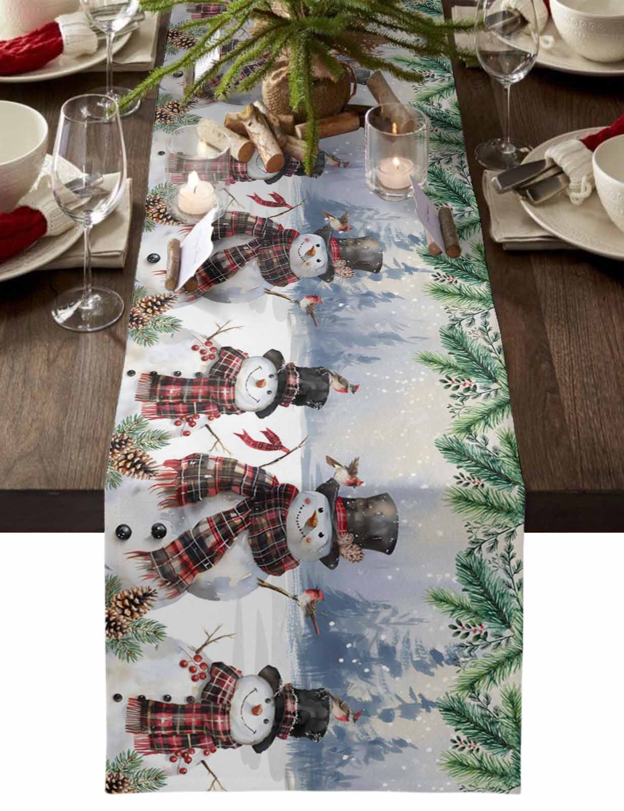 Christmas Snowman Cotton Linen Table Runner for Dining Kitchen, Xmas ...