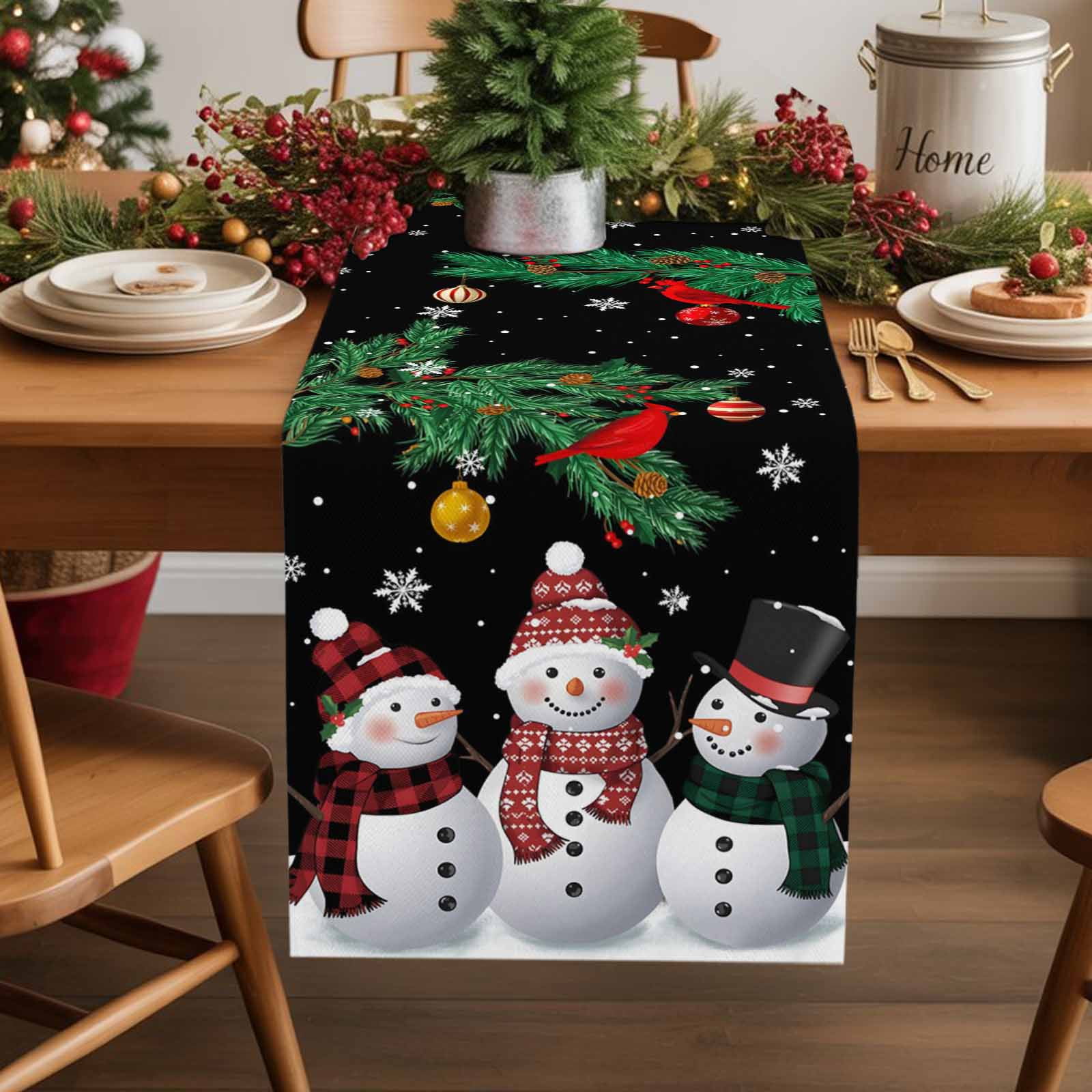 Christmas Snowman Cotton Linen Table Runner Pine Christmas Tree ...